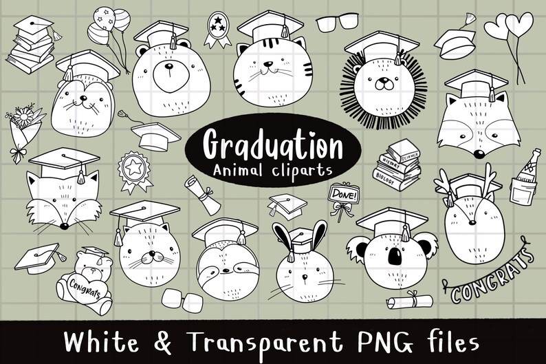 Graduate Woodland Animals Clipart, Graduation Clipart, Animals Head ...