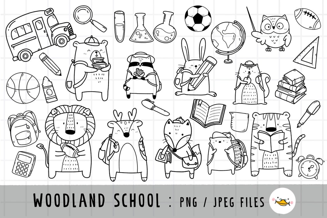Woodland Animals Back to School Clipart, Woodland School Clipart ...