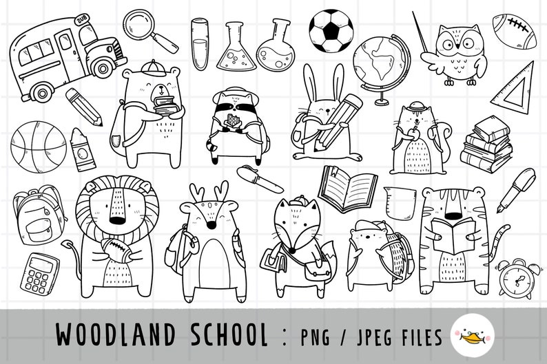 Woodland Animals Back to School Clipart, Woodland School Clipart ...