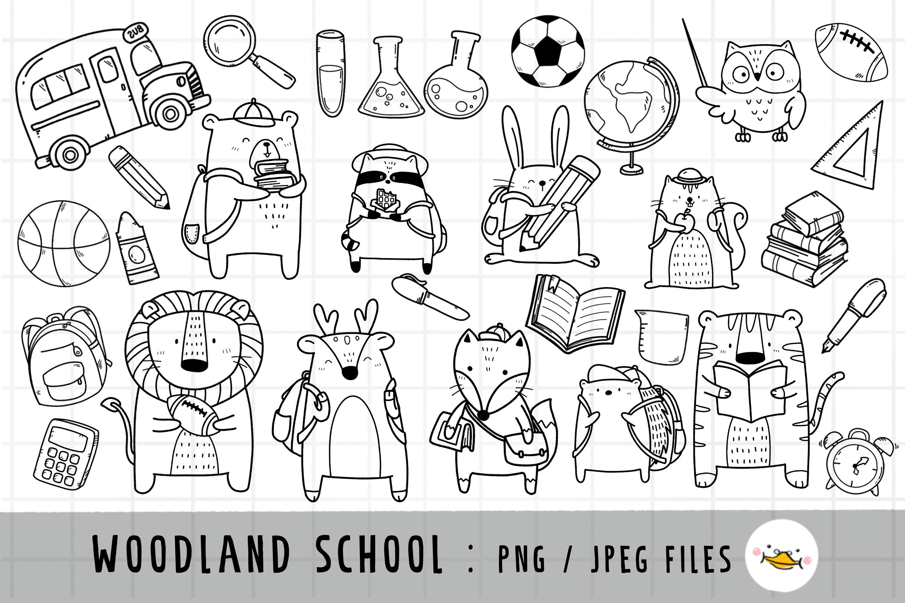 Woodland Animals Back to School Clipart, Woodland School Clipart ...