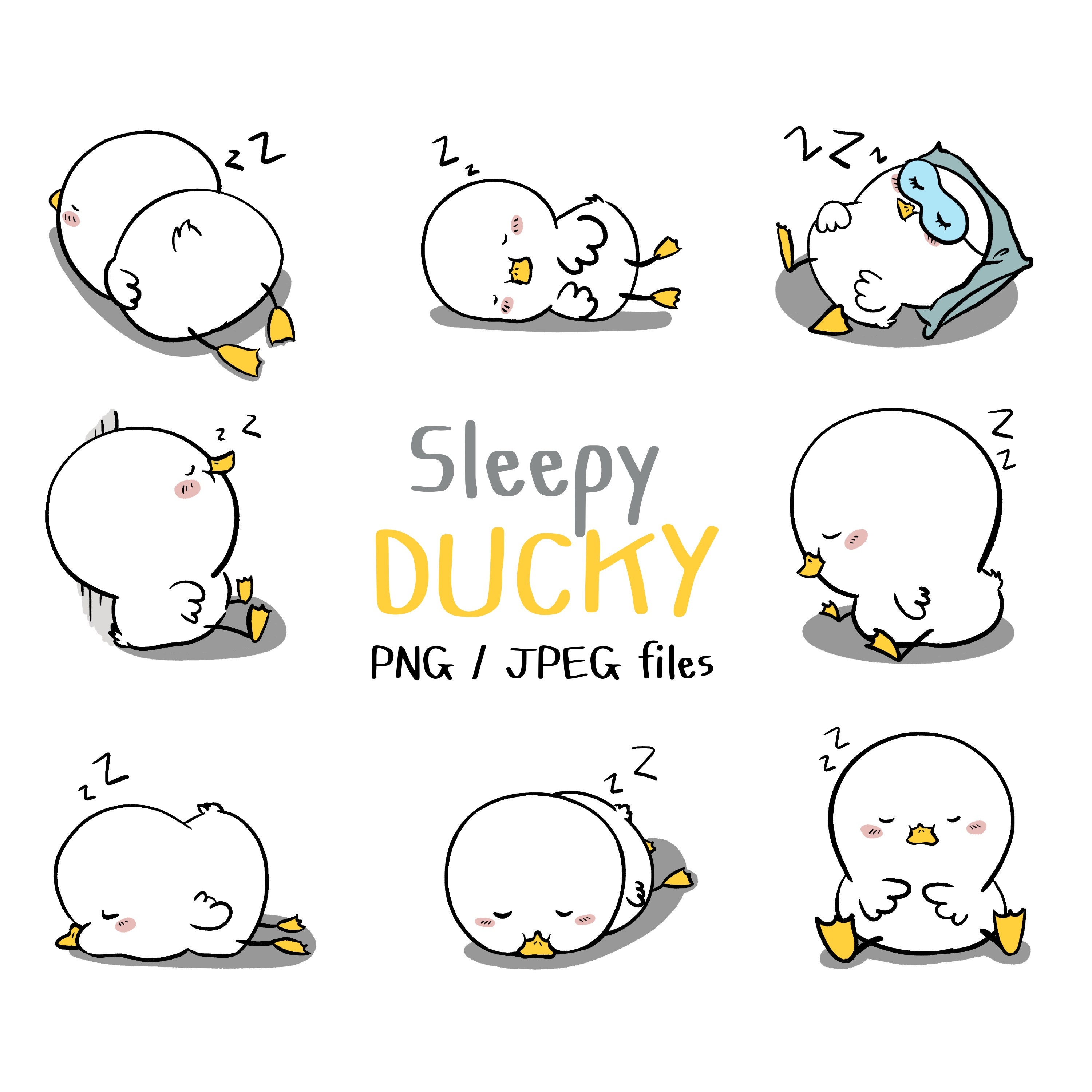 Cute Sleepy Duck Hand Draw Clipart / Duck Lover/ Lovely Lazy Ducky ...