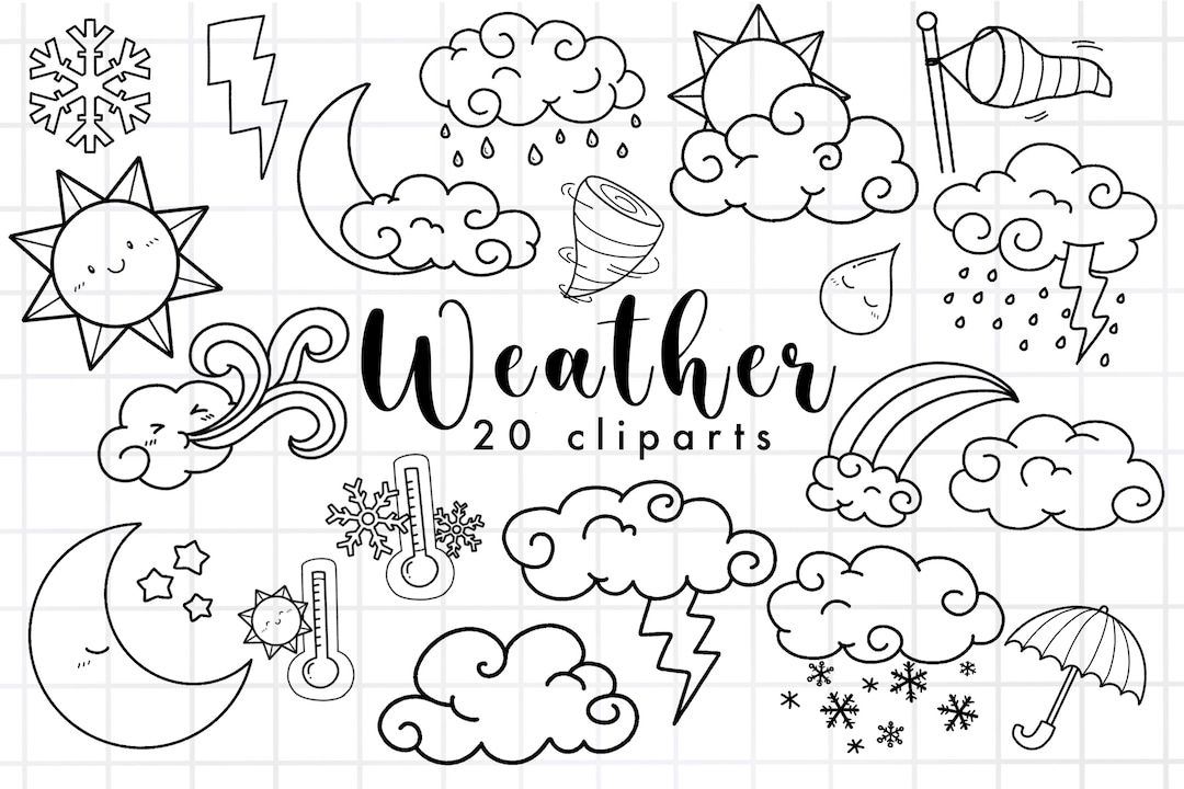 Cute Weather Clipart, Cloud Sun and Moon Clipart, Sunny, Cloudy, Rainy ...
