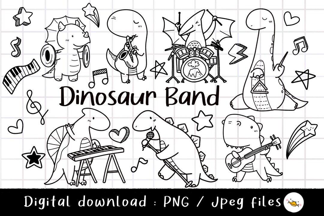 Dinosaur Music Clipart, Musical Dinosaur, T-rex Rock, Music Band ...