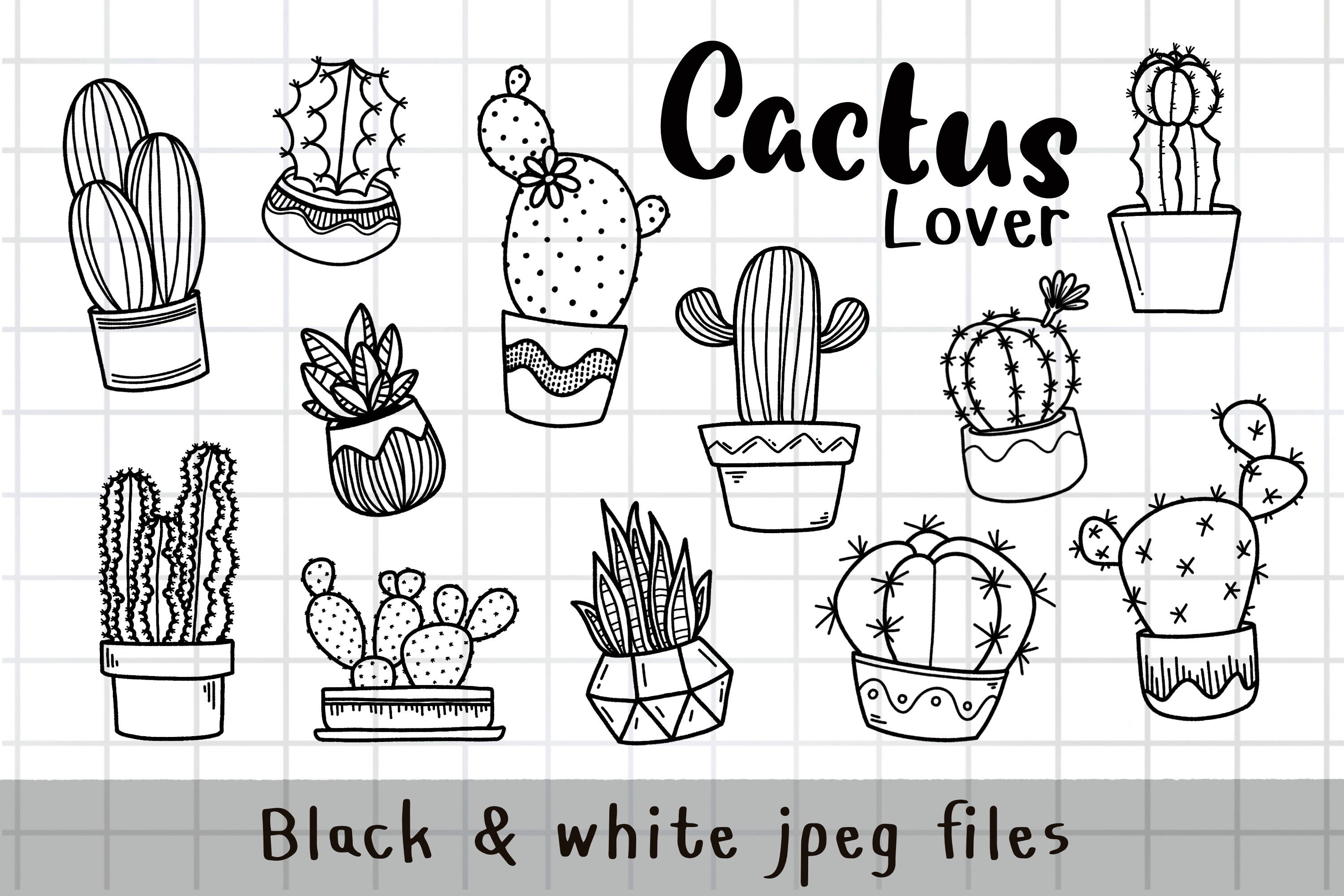 Doodle Cactus Cliparts, Succulent Clipart Set, House Plants Clipart ...