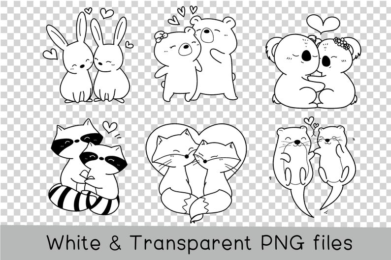 Cute Animal Couples Clipart, Woodland Lovers Clipart, Wild Cute Animal ...
