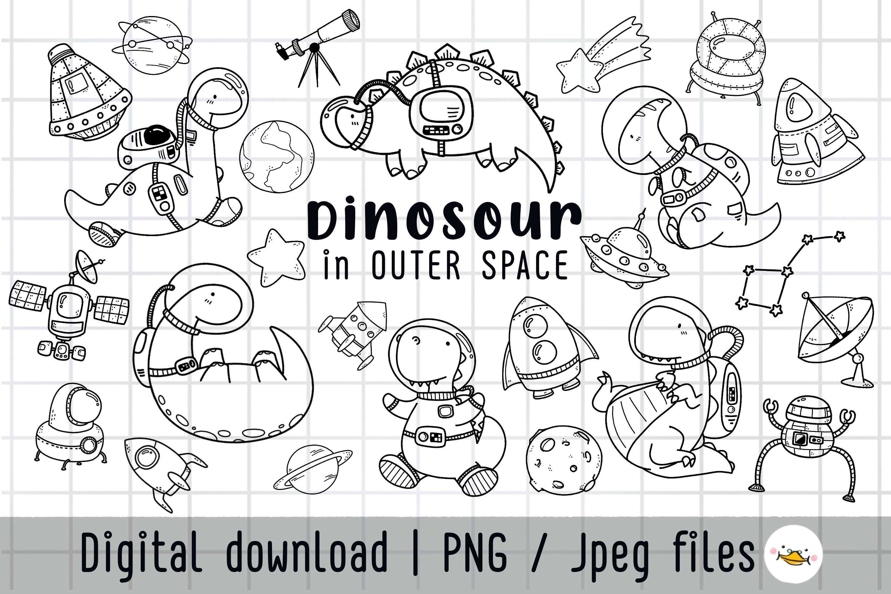 Dinosaur in Outer Space Clipart , Cute Dinosaur Clip Art , Doodle ...