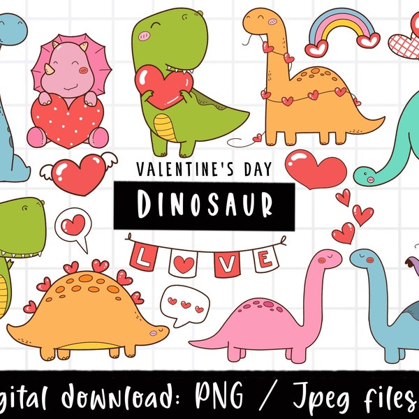 Dinosaur Valentine Clipart - Etsy