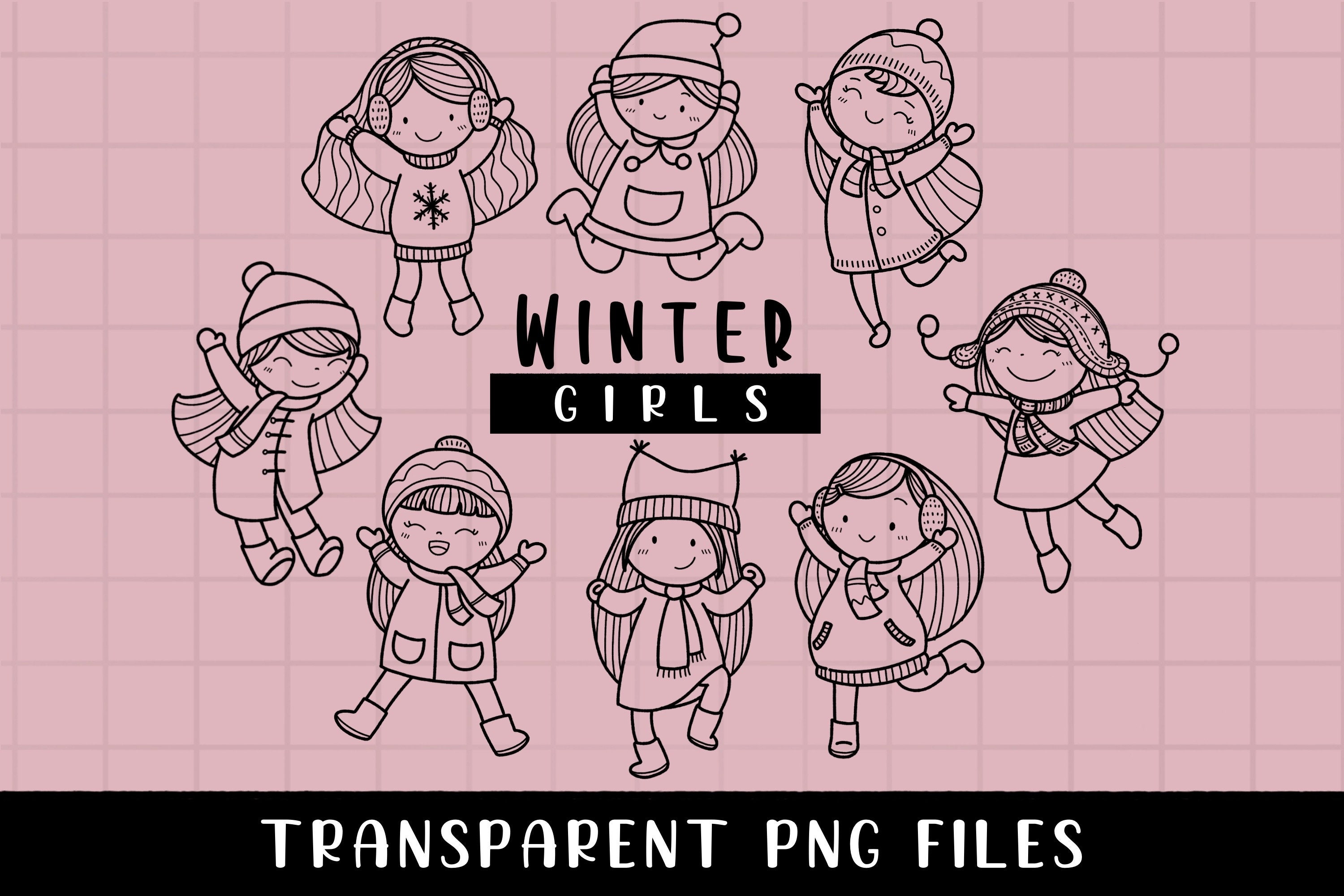 Winter Girls Clipart, Girls in Sweater PNG, Doodle Girls, Winter is ...