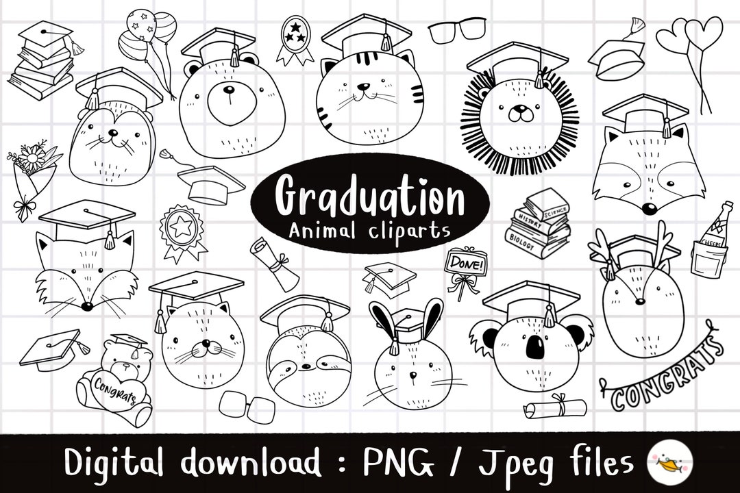 Graduate Woodland Animals Clipart, Graduation Clipart, Animals Head ...