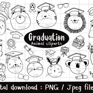 Graduate Woodland Animals Clipart, Graduation Clipart, Animals Head ...