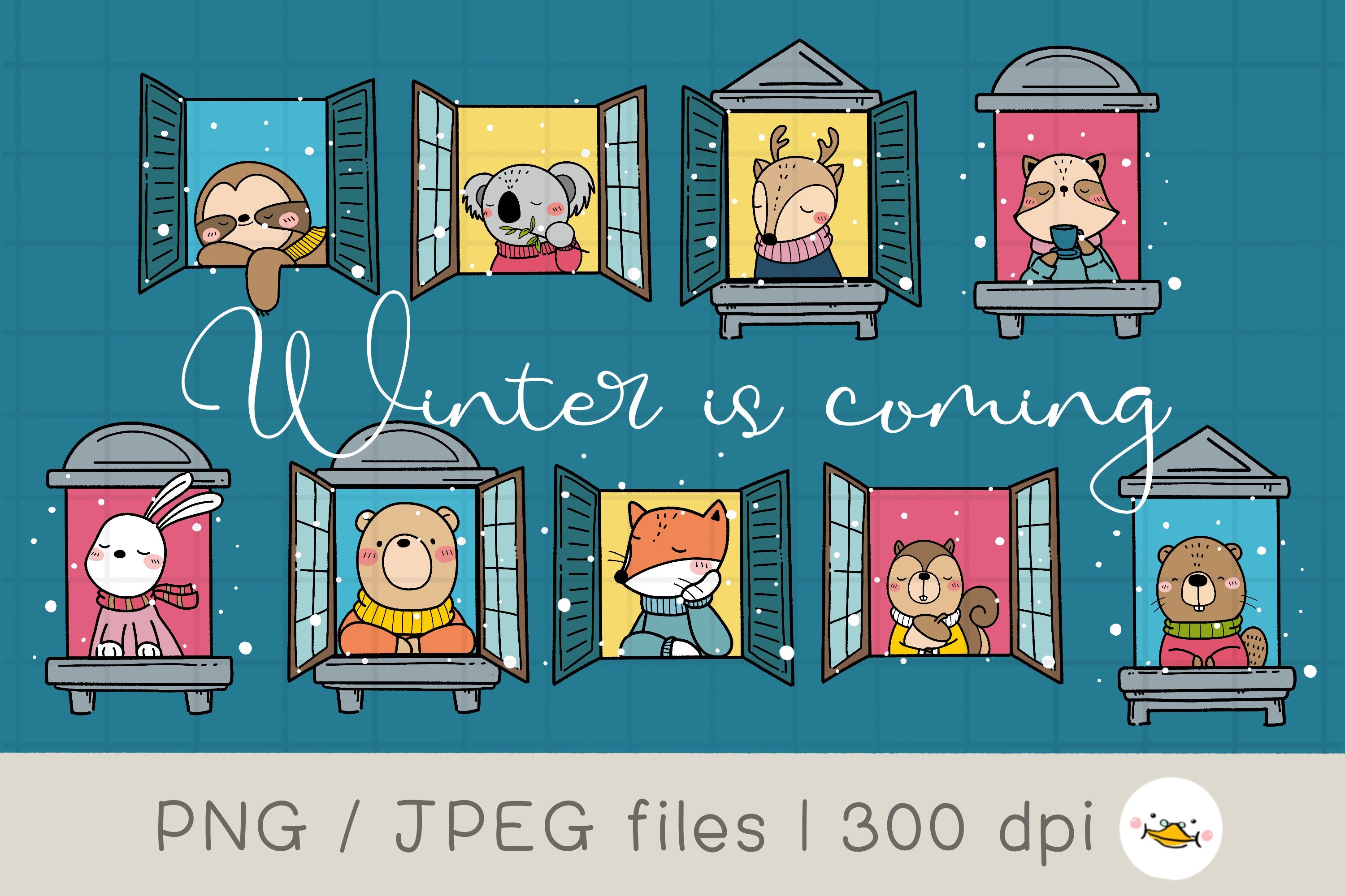 Animals at the Window Clipart, Out Snow Window, Falling Snow, Woodland ...