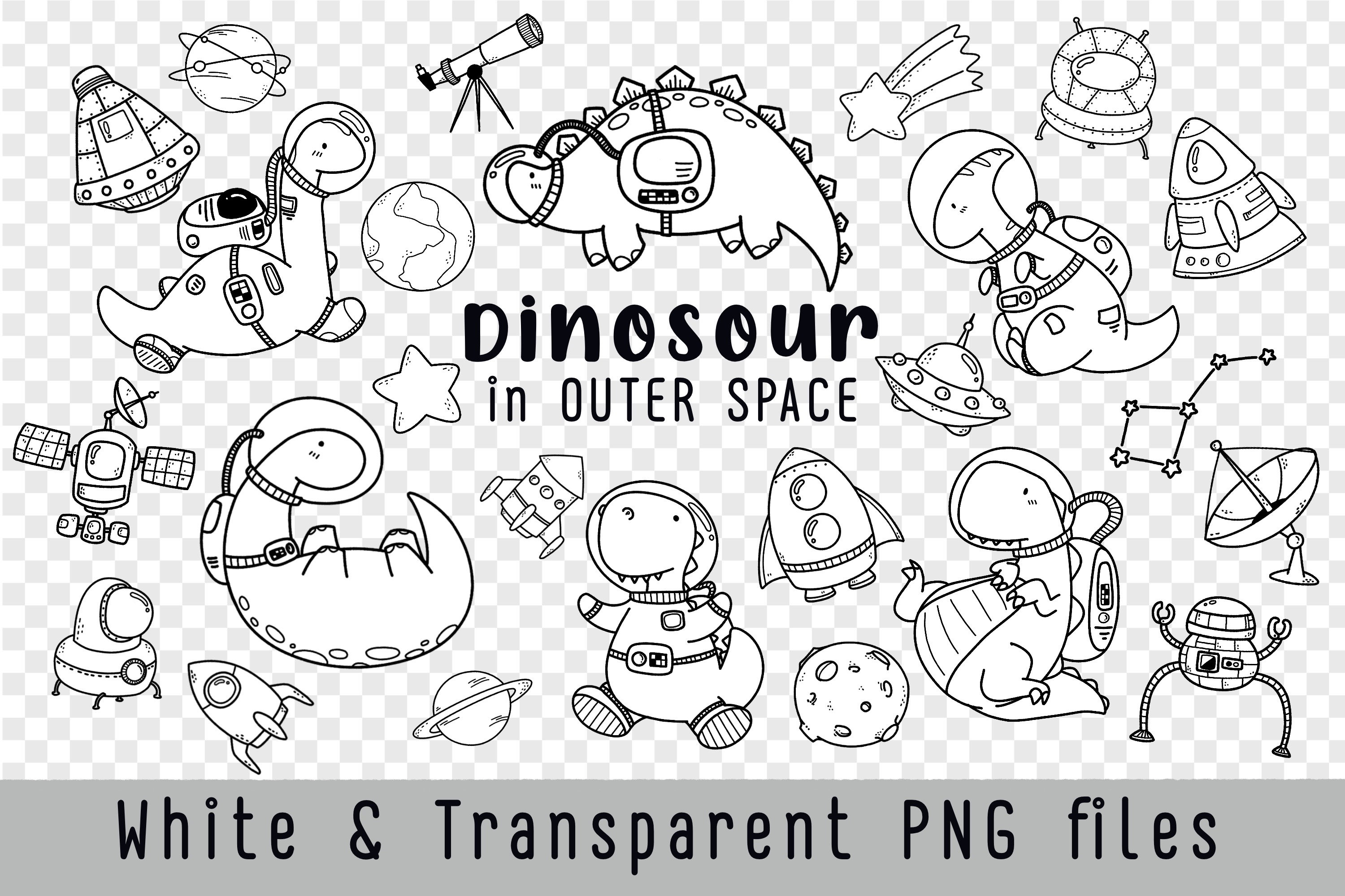 Dinosaur in Outer Space Clipart , Cute Dinosaur Clip Art , Doodle ...