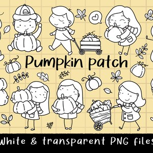 Pumpkin Patch Clipart, Kid and Pumpkin Png, Black and White Pumpkin PNG ...