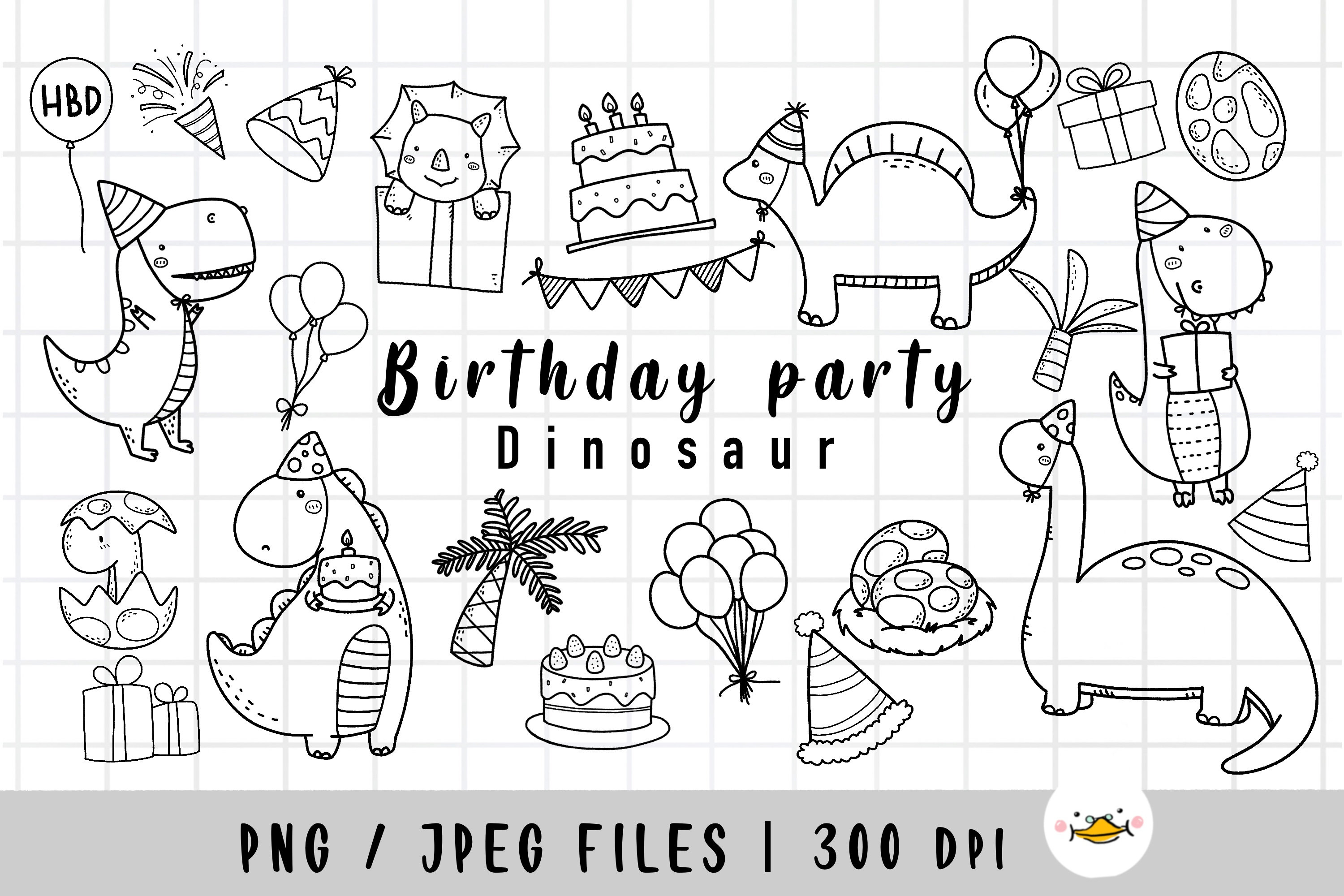 Birthday Party Dinosaur Clipart ,cute Dinosaur Clip Art , Doodle ...