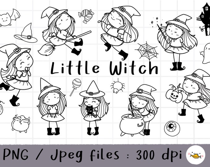 Doodle Witch Clipartstick Figure Clipart Halloween - Etsy