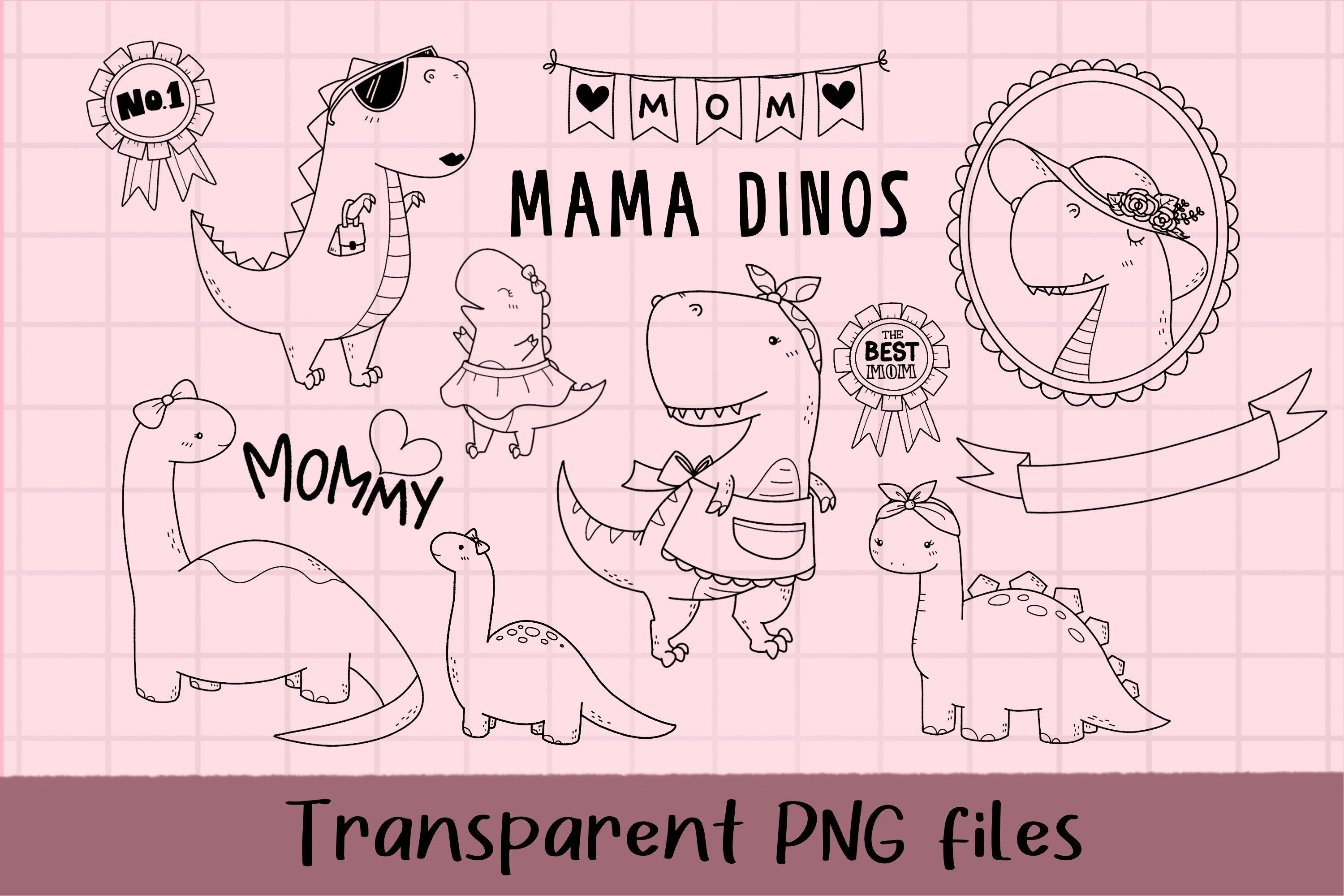 Mommy Dinos Clipart DINOSAURS Cute Dinosaur Clip Art - Etsy