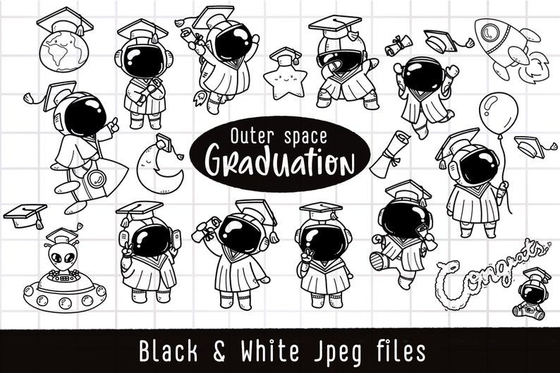Astronaut Graduation Clipart, Outer Space Clipart, Planet, UFO ...