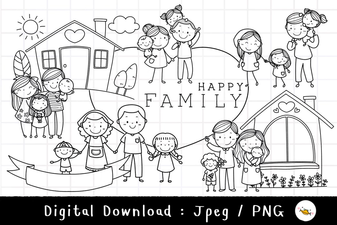 Happy Doodle Family Clipart,stick Figure Clipart, Mom Dad Son Daughter ...