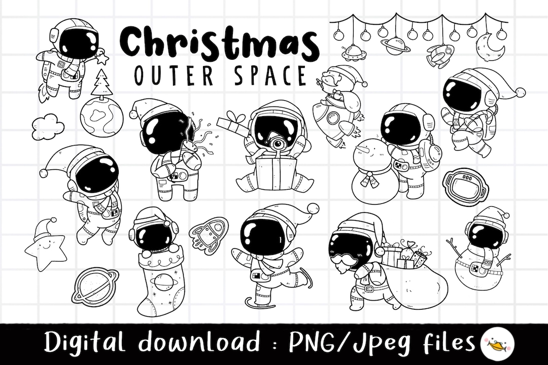 Christmas Outer Space Clipart, Winter Astronaut Clipart, Planet, UFO ...