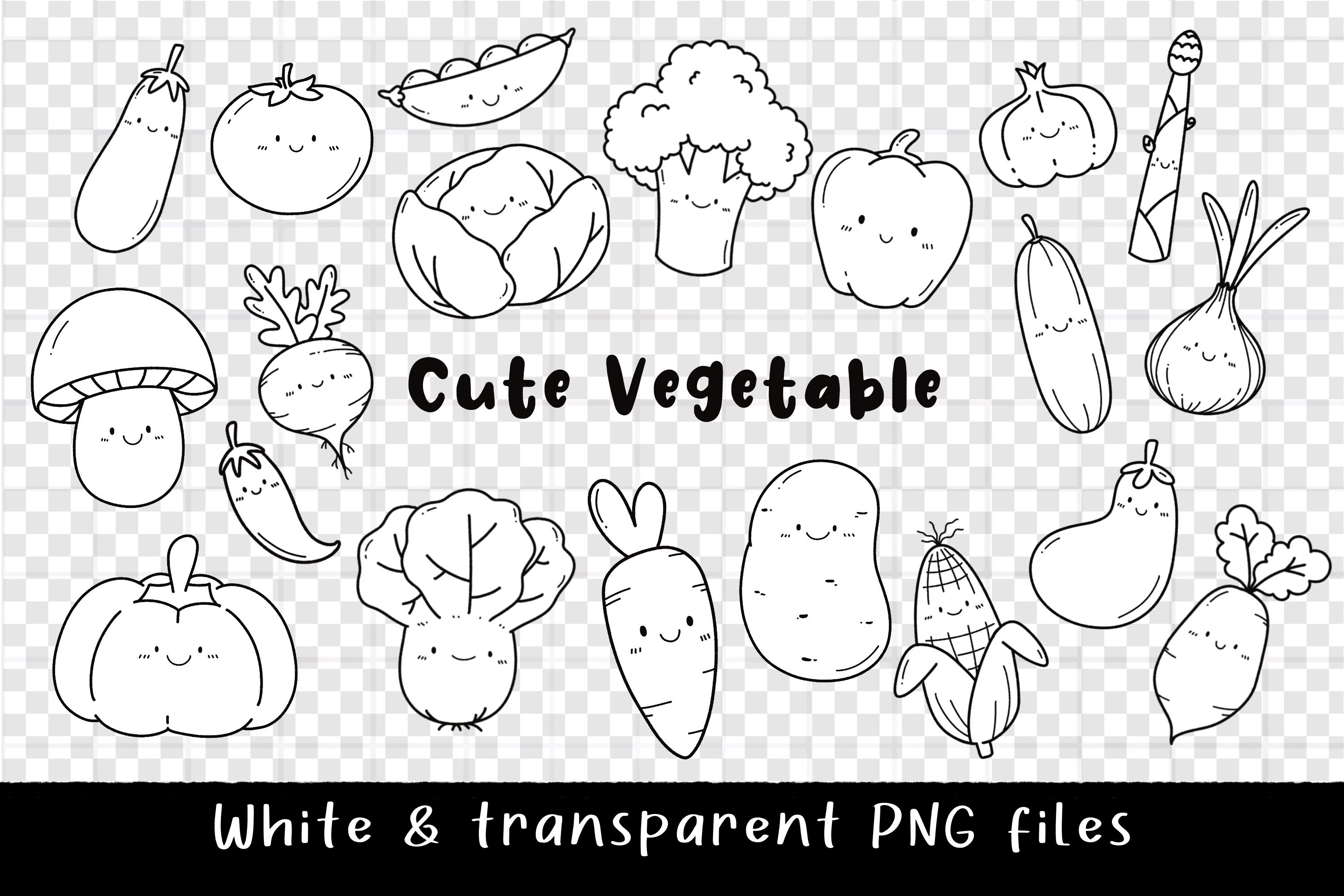 Cute Doodle Vegetable Cliparts, Vegetable Face Drawing, Happy Food ...