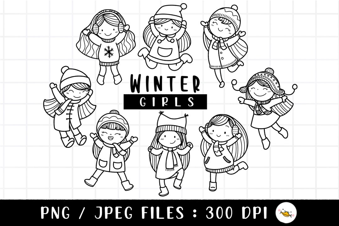 Winter Girls Clipart, Girls in Sweater PNG, Doodle Girls, Winter is ...