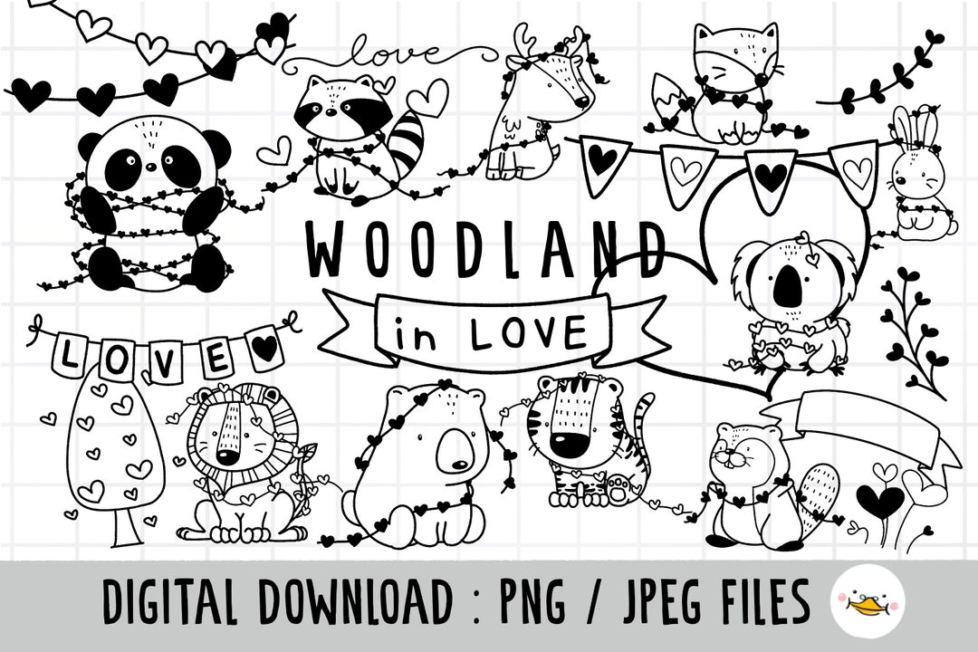 Woodland Animals in Love Clipart, Forest Animal, Wild Cute Animal ...