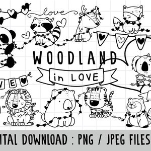 Woodland Animals in Love Clipart, Forest Animal, Wild Cute Animal ...