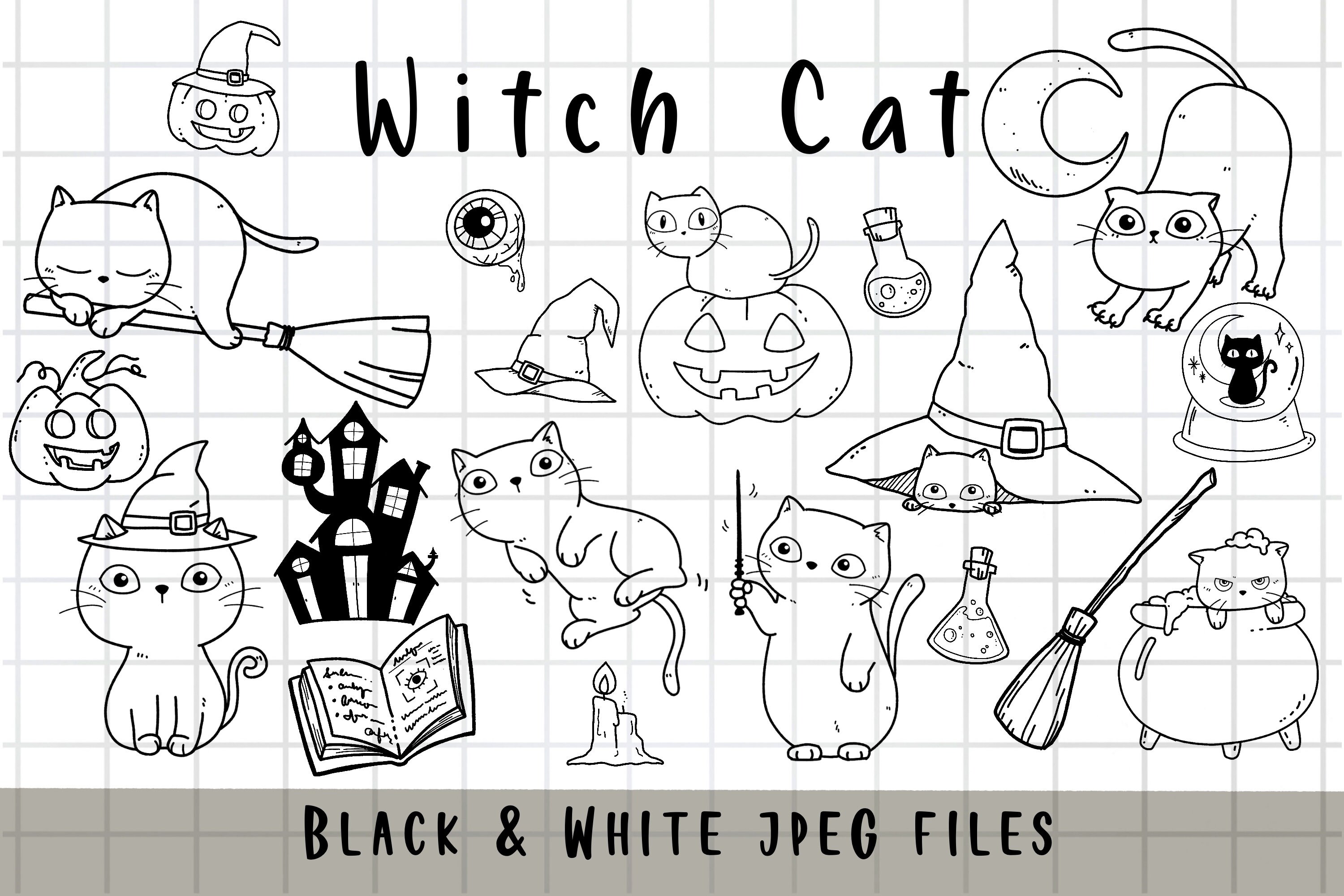 Witch Cat Clipart, Halloween Clipart, Pumpkin Png, Horror Kitty ...
