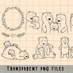 Family of Bears Clipart, Cute Bear, Dad & Mom, Woodland Animal, Outline ...