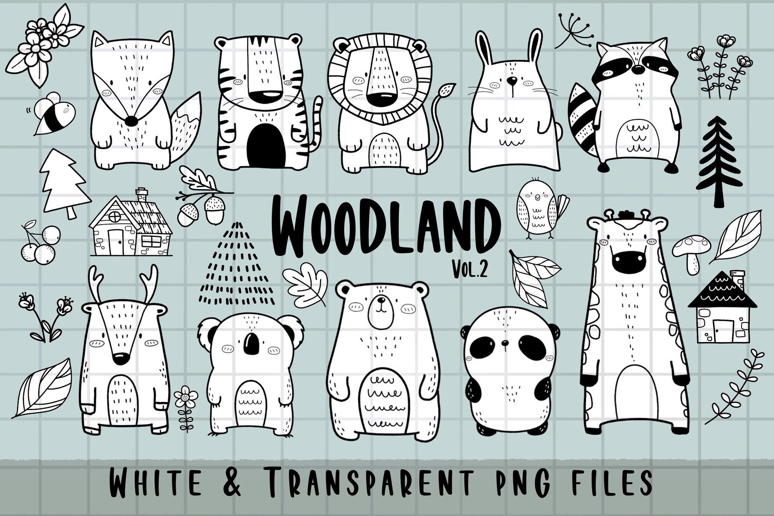Woodland Animals Clipart, Forest Animal, Wild Cute Animal, Outline ...