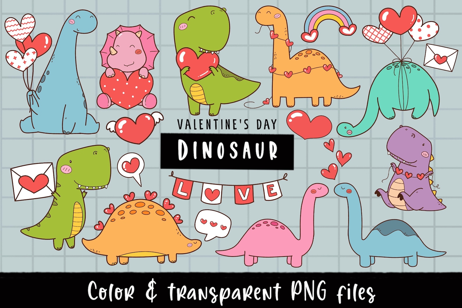 Love Dinosaur Clipart, Valentine's Day Dinosaur, Dinosaur Clipart, Love ...