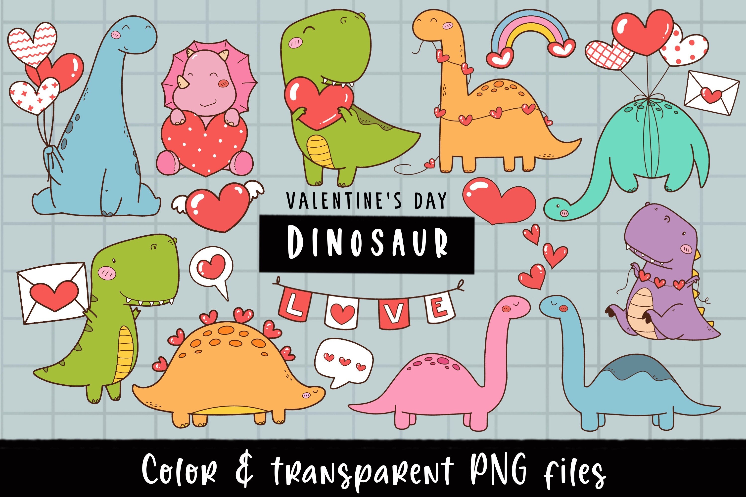 Love Dinosaur Clipart, Valentine's Day Dinosaur, Dinosaur Clipart, Love ...