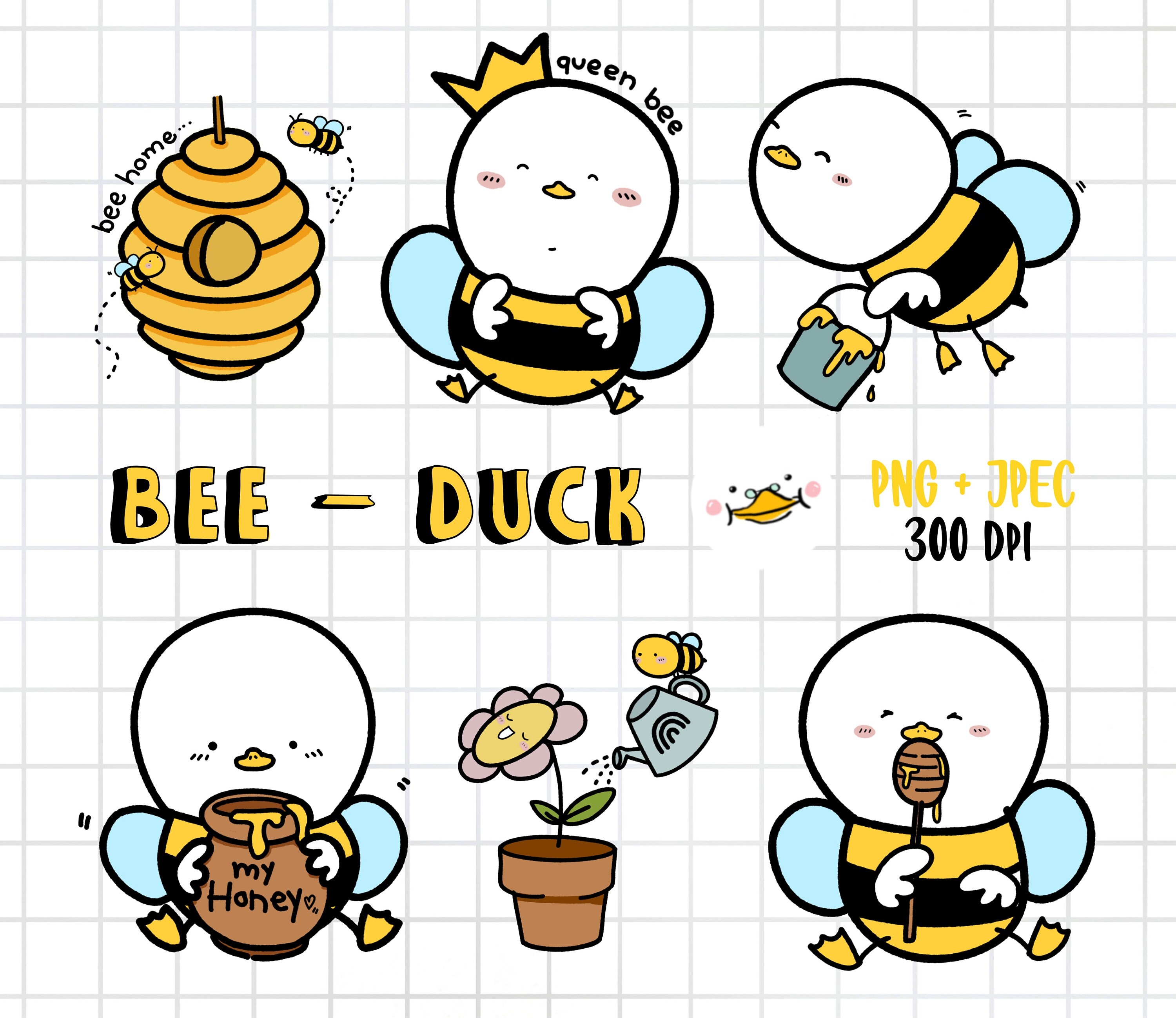 Cute Bee, Bee Duck, Spring, Black and White Bee, Honey Bee, Lettering ...
