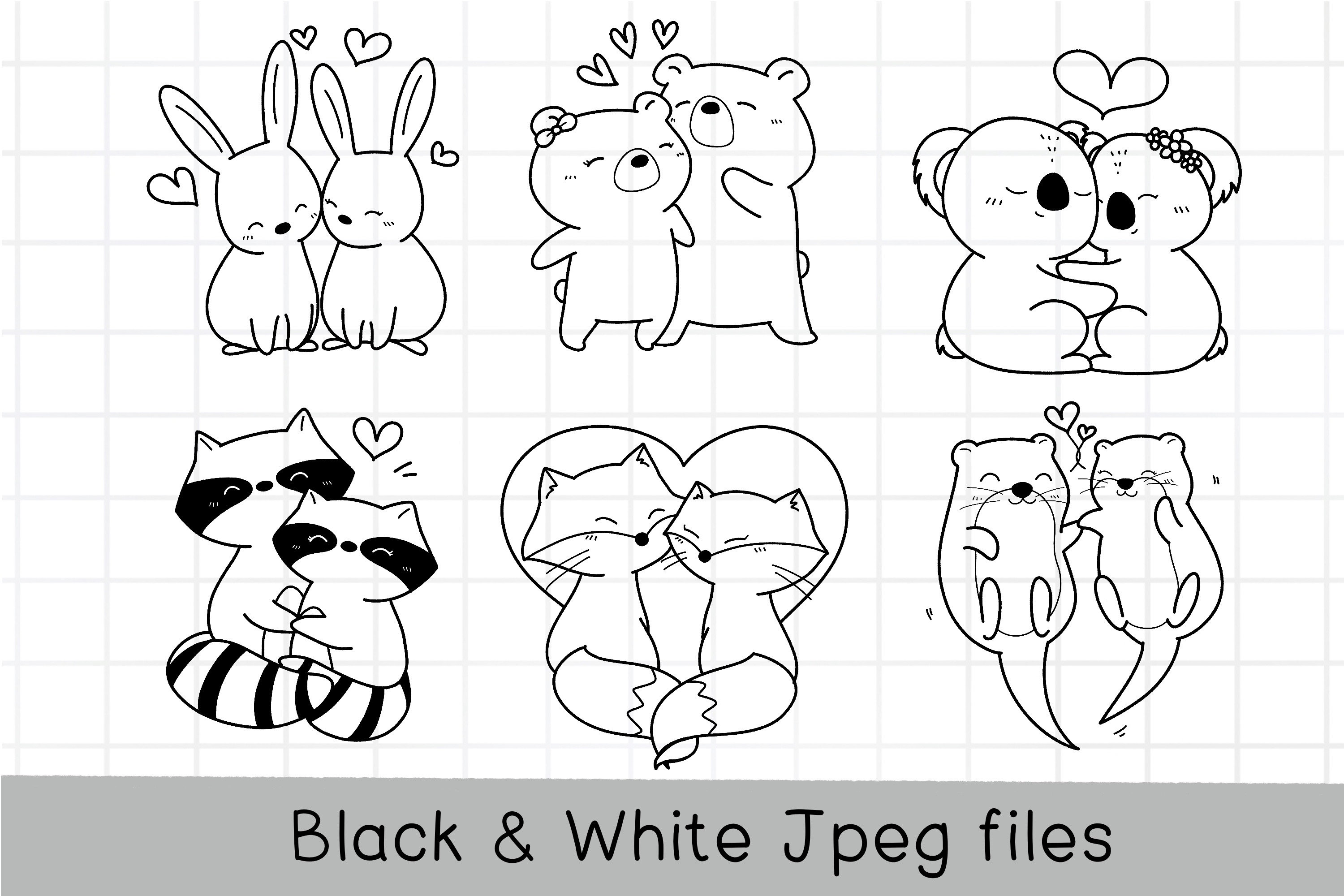Cute Animal Couples Clipart, Woodland Lovers Clipart, Wild Cute Animal ...