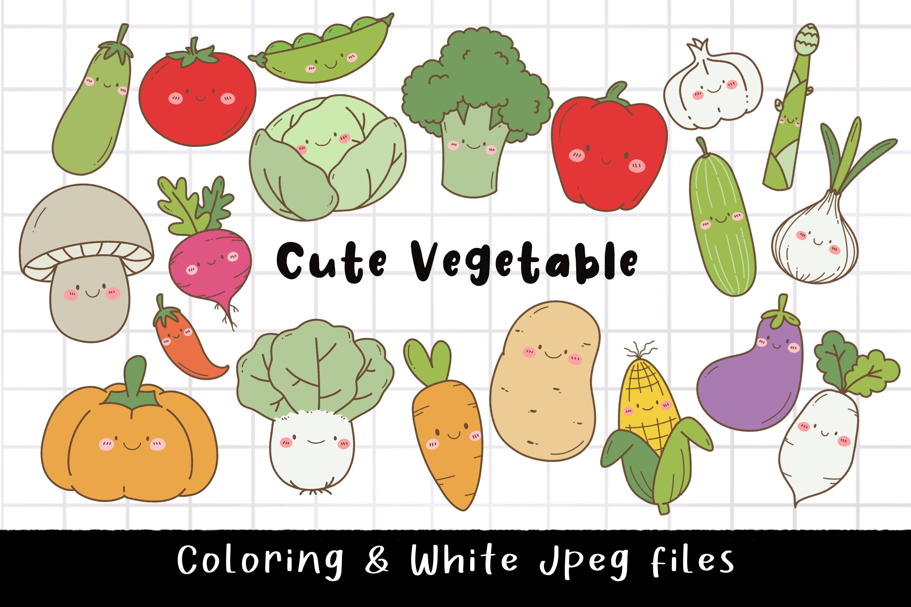 Cute Doodle Vegetable Cliparts, Vegetable Face Drawing, Happy Food ...