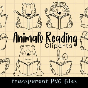 Woodland Animal Reading a Book Clipart, Book Lover Animal Clipart ...