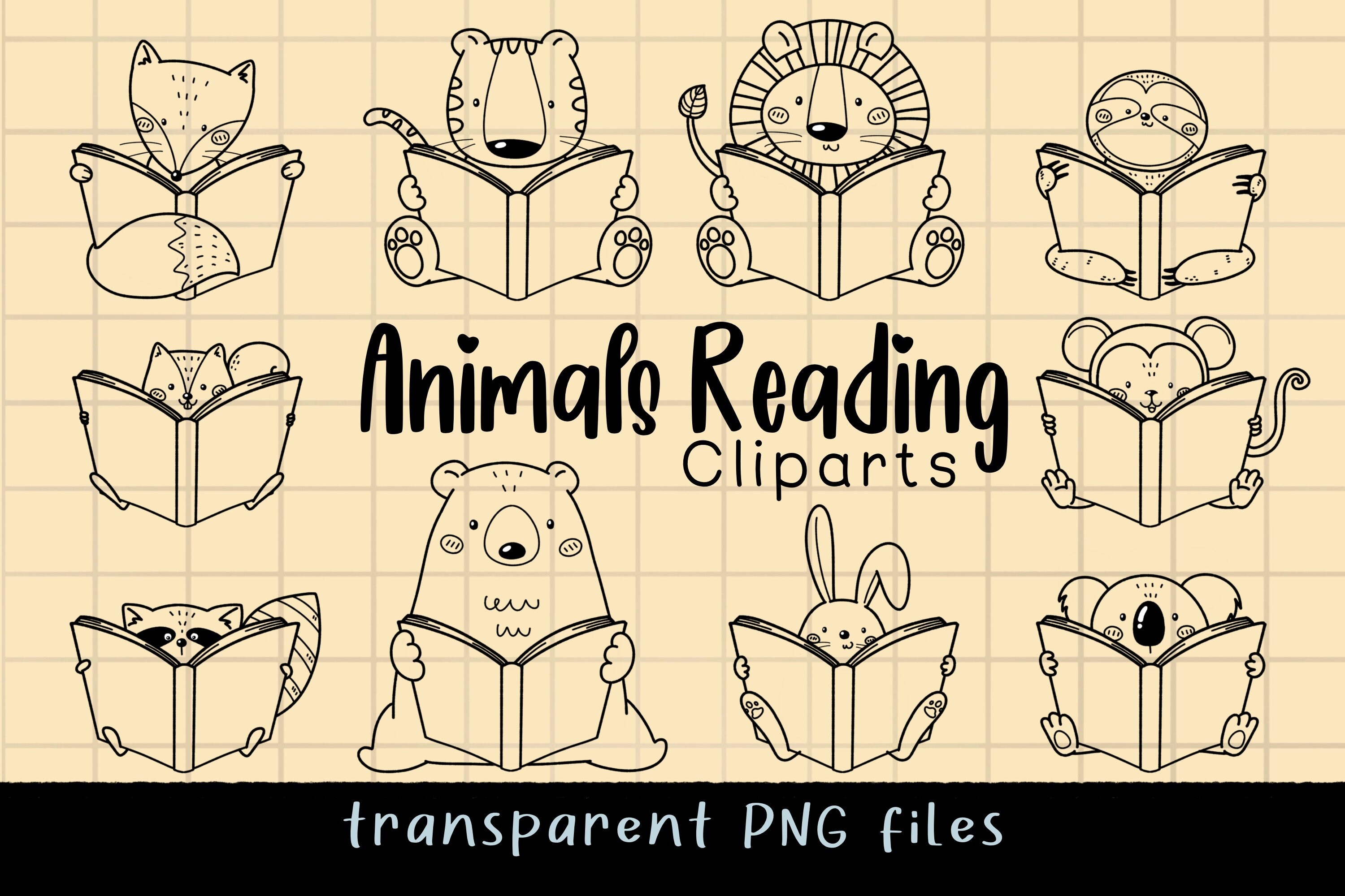 Woodland Animal Reading a Book Clipart, Book Lover Animal Clipart ...