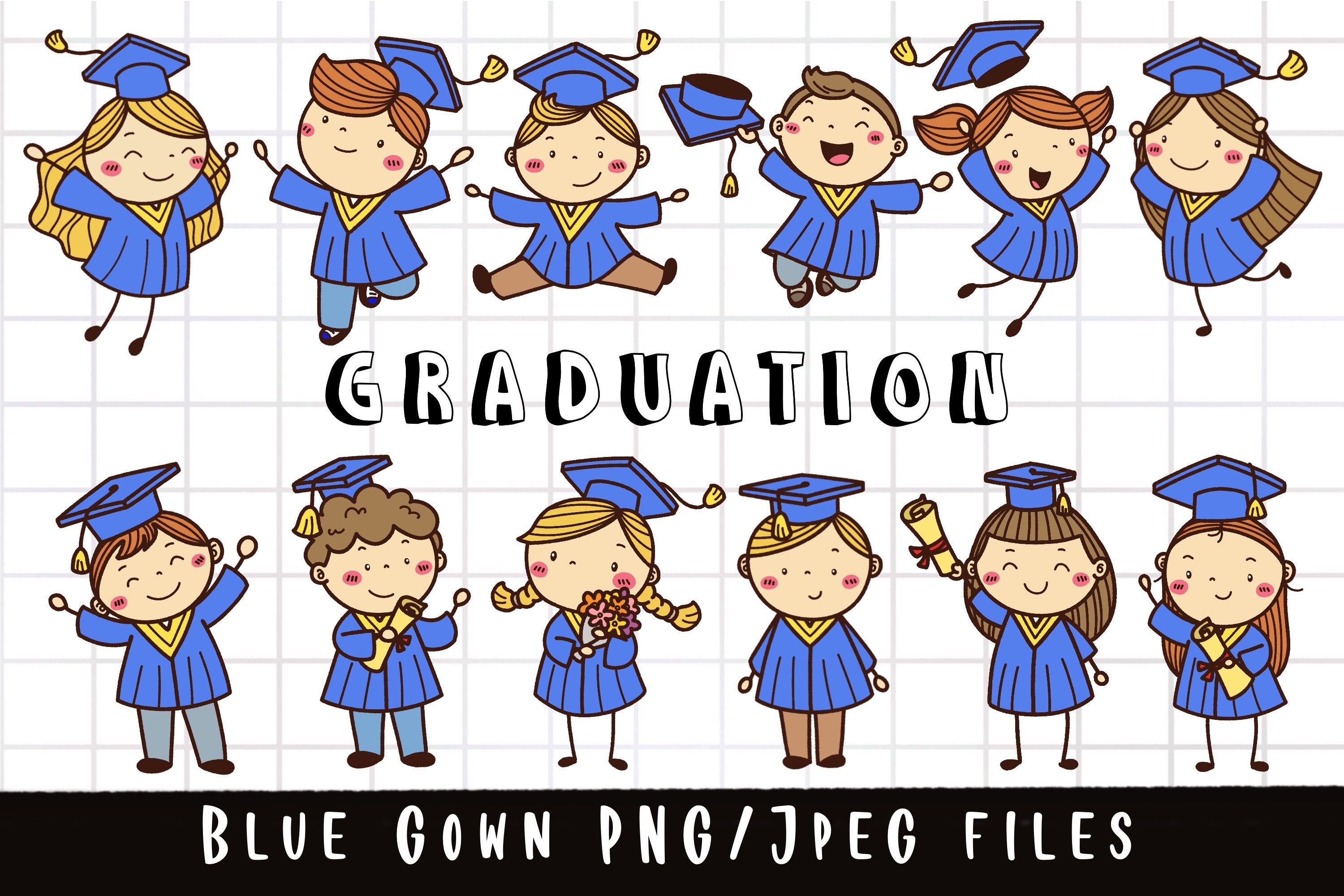 Graduation Doodle Boy and Girl Clipart, Stick Figure Clipart,friend ...
