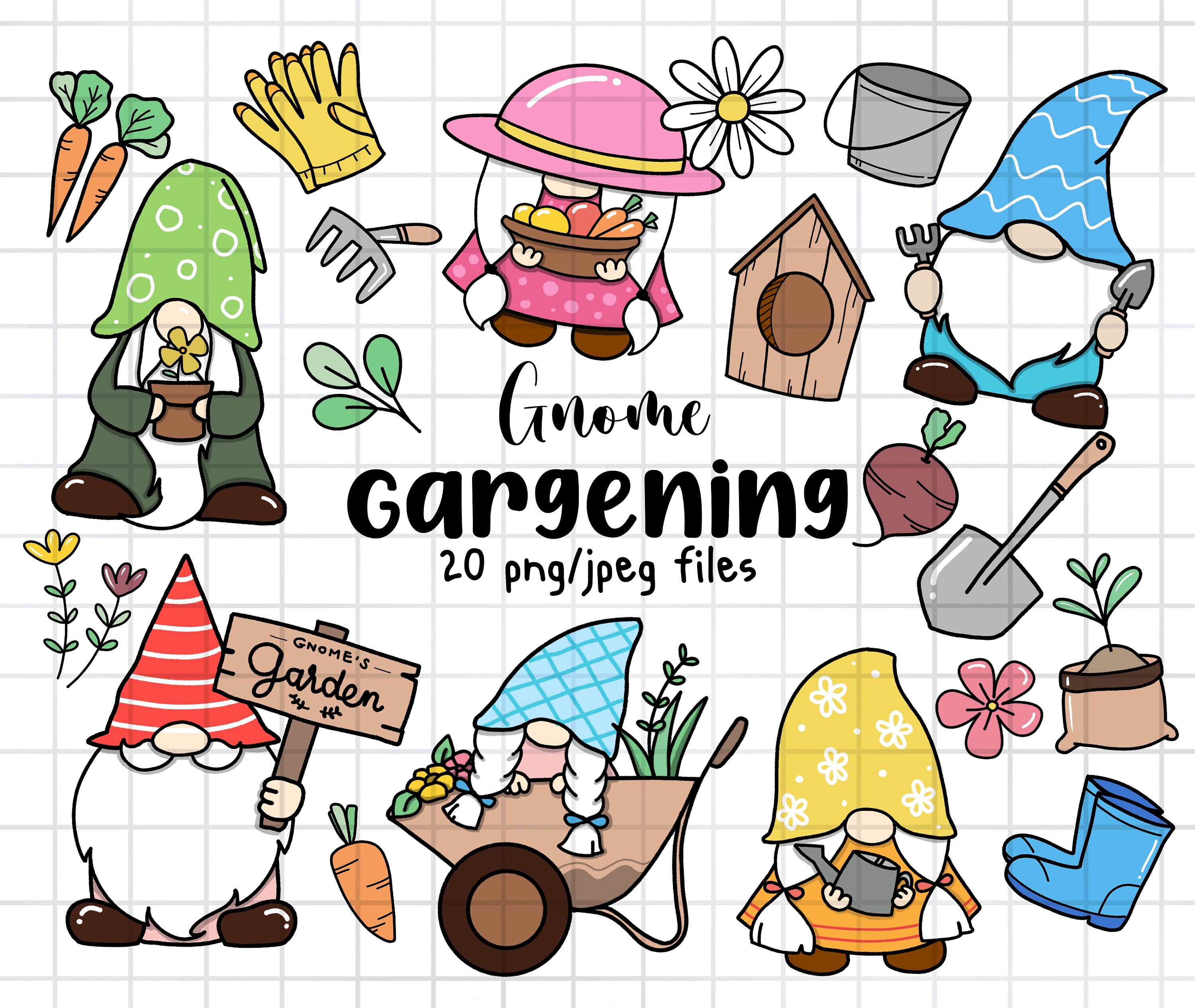 Gnome Gardening Clipart, Spring Gardening, Gnome Clipart ,gardening ...