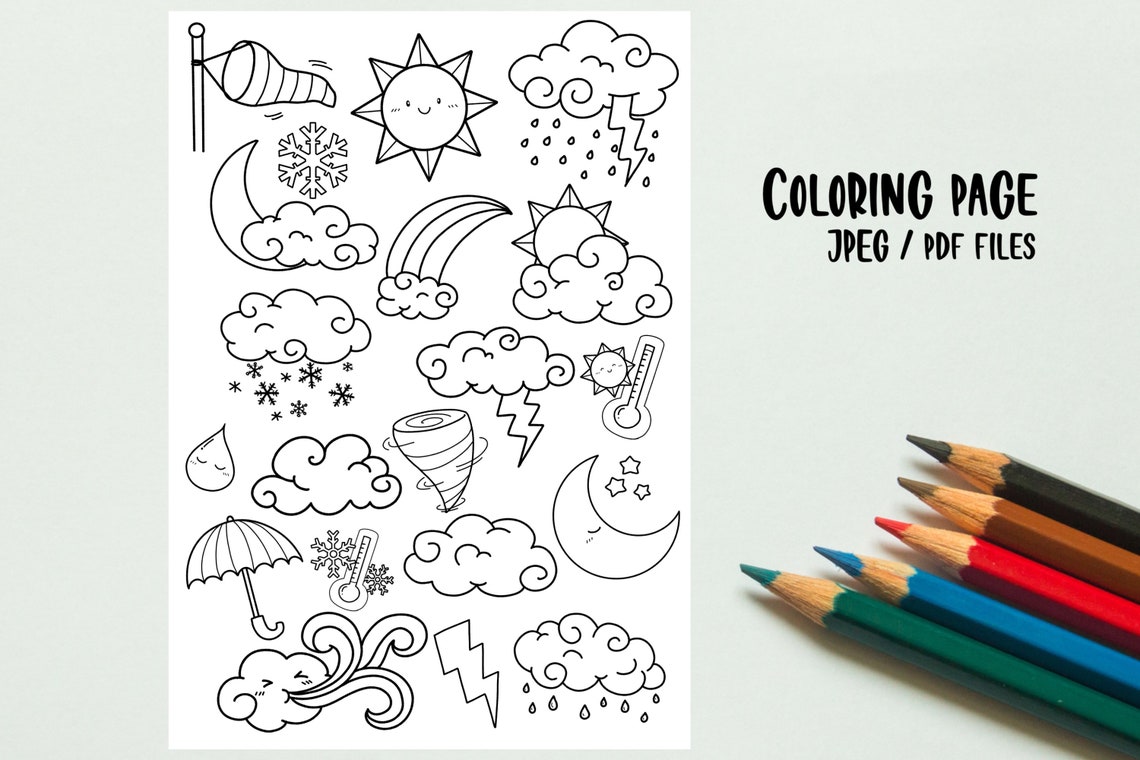 Cute Weather Clipart, Cloud Sun and Moon Clipart, Sunny, Cloudy, Rainy ...