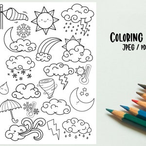 Cute Weather Clipart, Cloud Sun and Moon Clipart, Sunny, Cloudy, Rainy ...