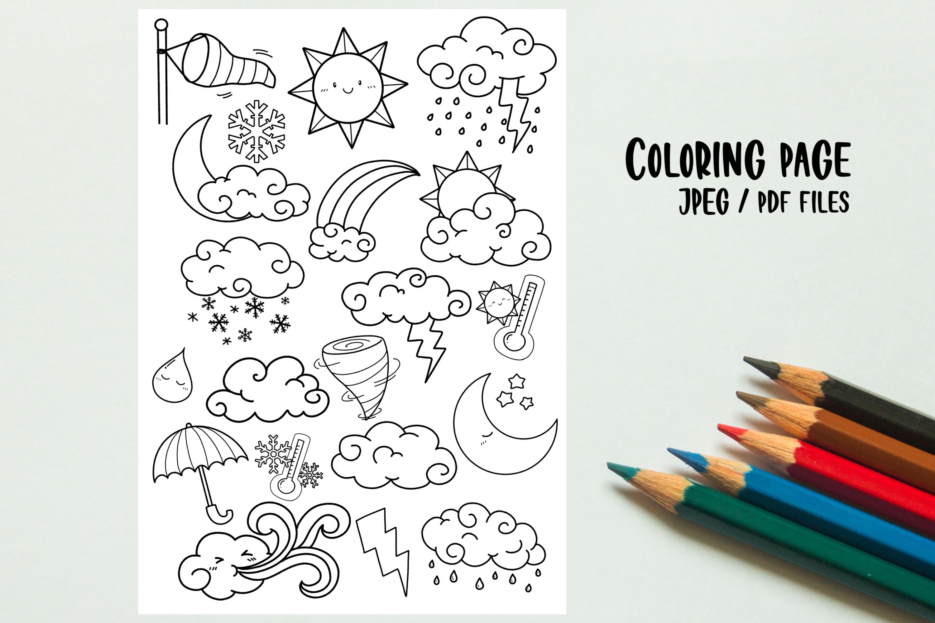 Cute Weather Clipart, Cloud Sun and Moon Clipart, Sunny, Cloudy, Rainy ...