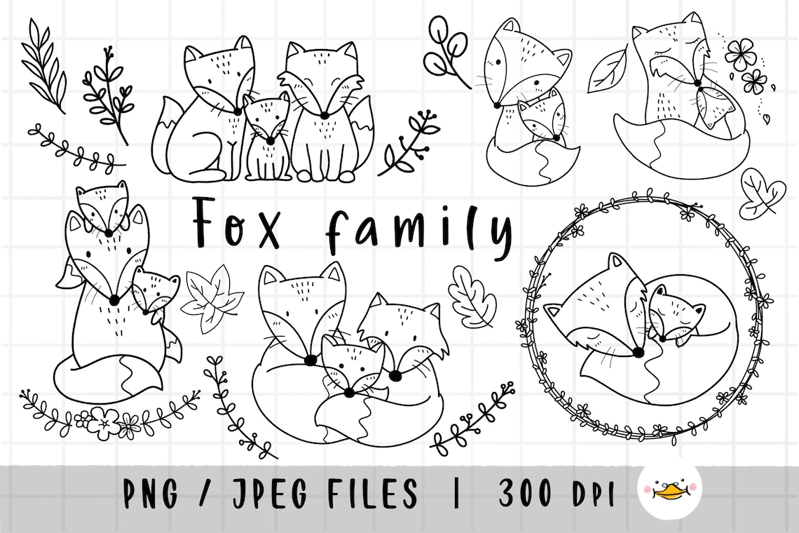 Family of Fox Clipart, Cute Fox, Dad & Mom, Woodland Animal, Outline ...