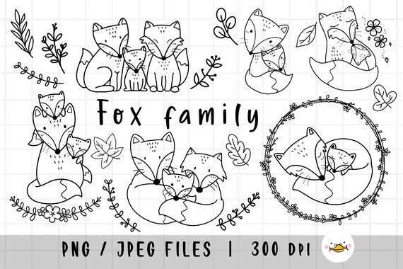 Family of Fox Clipart Cute Fox Dad & Mom Woodland Animal | Etsy