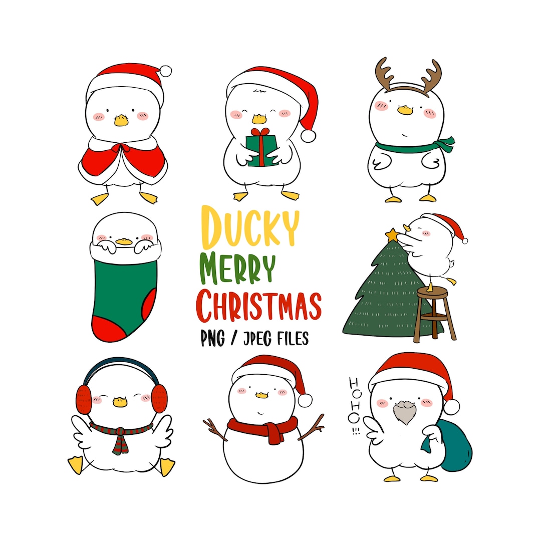 Cute Santa Duck Hand Draw Clipart, Duckling, Christmas Clipart, Santa ...