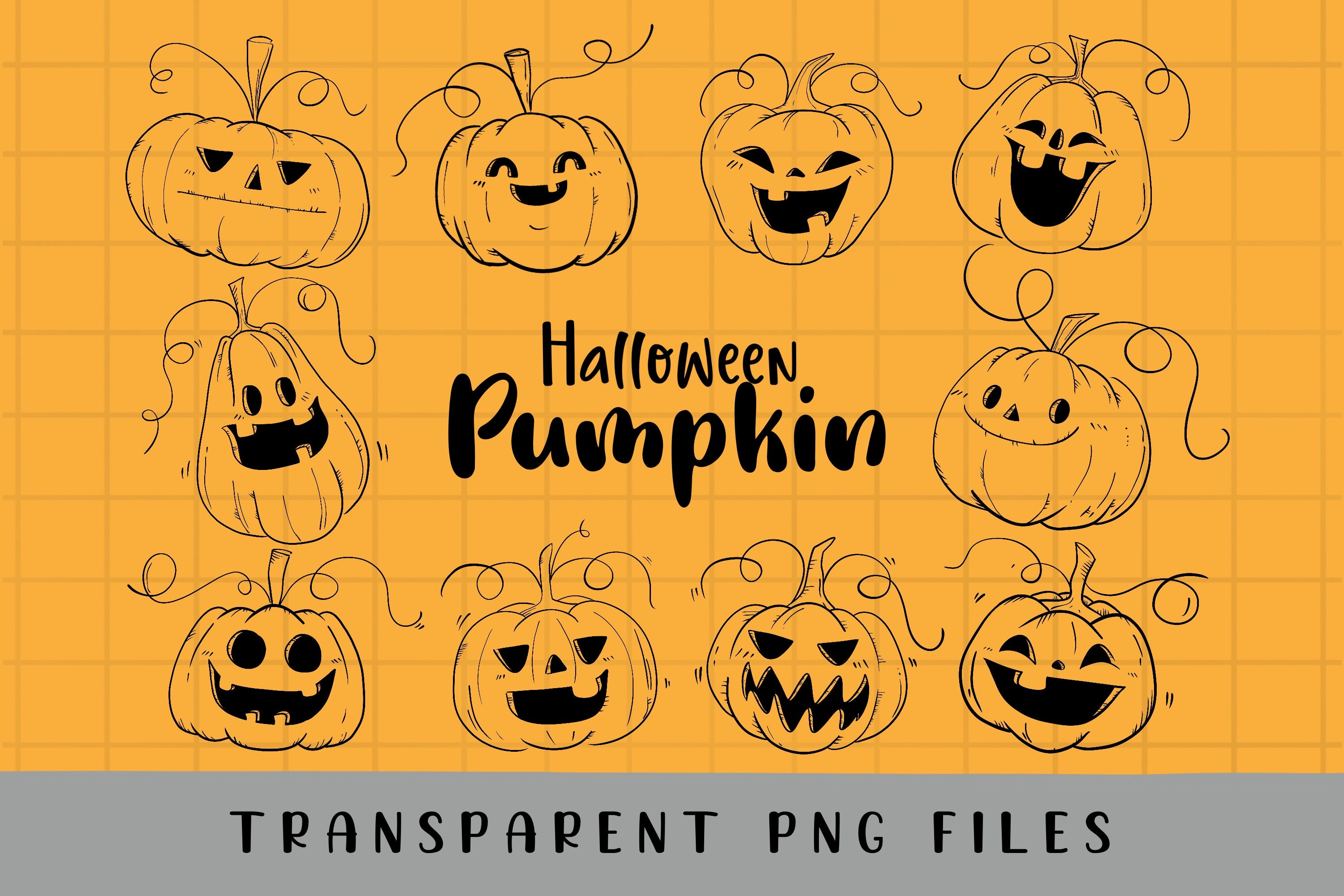 Halloween Pumpkin Clipart, Pumpkin Png, Horror Pumpkin, Outline Doodle ...