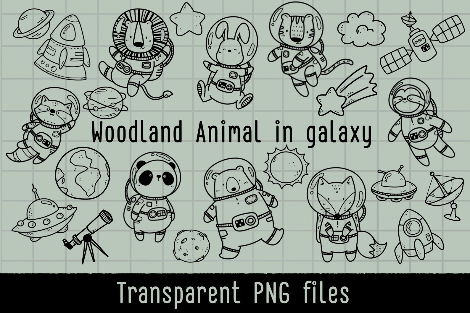 Woodland Animals in Outer Space Clipart, Cute Animal Clip Art, Galaxy ...