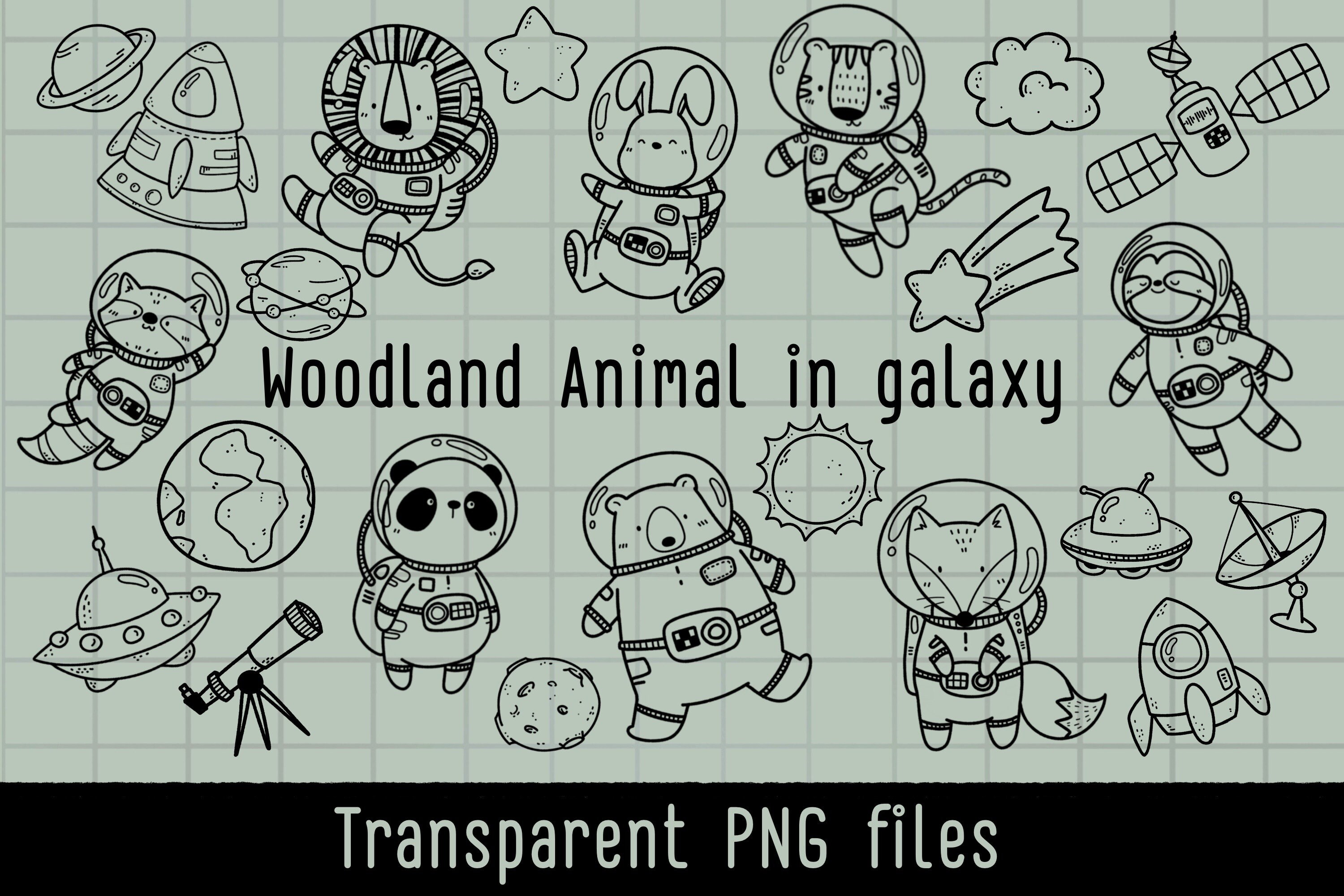 Woodland Animals in Outer Space Clipart, Cute Animal Clip Art, Galaxy ...
