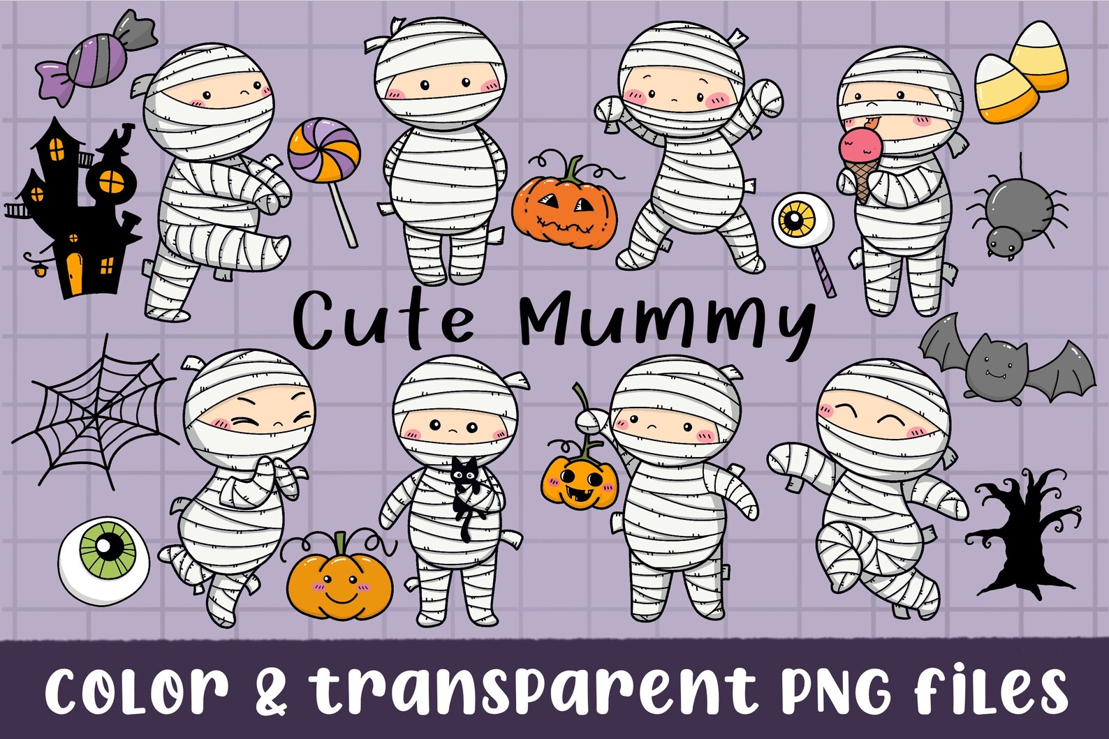Cute Mummy Clipart, Cute Halloween Clipart, Ghost Clipart, Pumpkin PNG ...