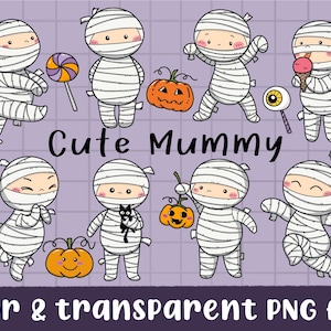 Cute Mummy Clipart, Cute Halloween Clipart, Ghost Clipart, Pumpkin PNG ...